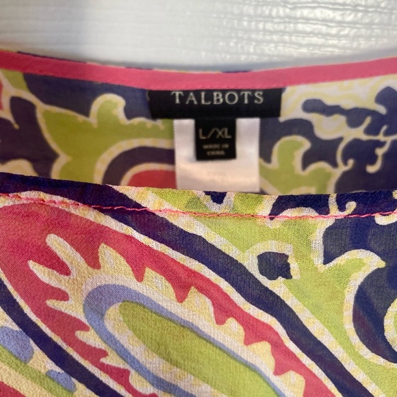 Talbots | Tops | Talbot 0 Silk Sheer Flowy Dynamic Paisley Print W Solid Trim Kimon | Poshmark